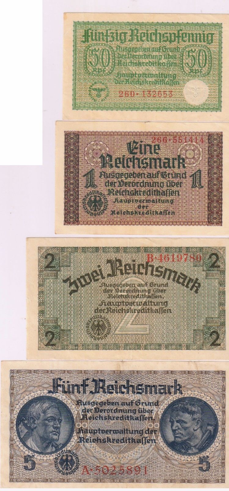 Germany occupied territories - set of 4 , 1940 - 45 currency notes - KB ...