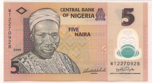 Nigeria : 5 Naira 2021 unc polymer Currency note - KB Coins & Currencies