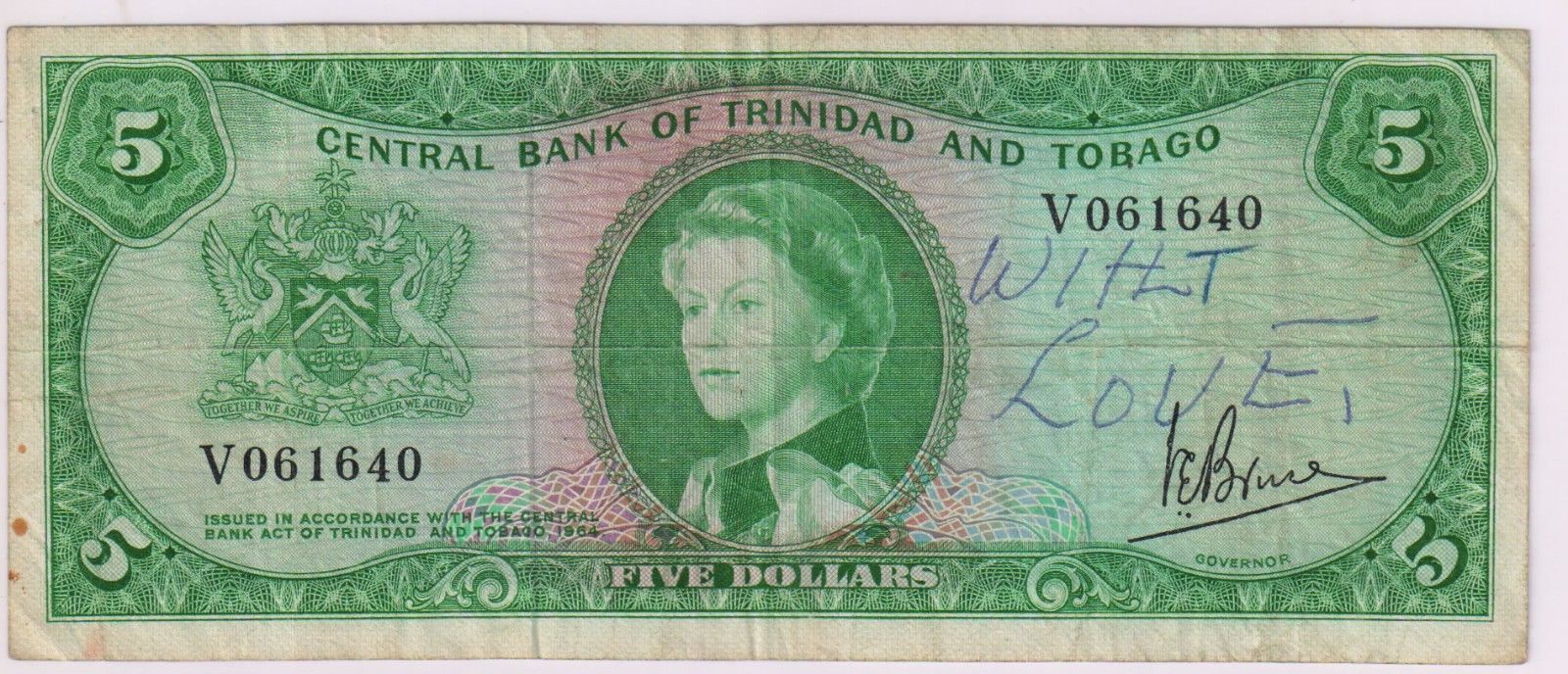 Trinidad and Tobago - 5 dollars 1964 scarce used currency note - KB ...