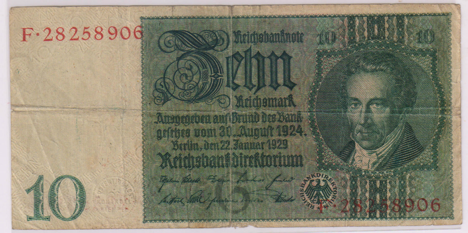 Germany - 10 reichsmark 1929 used currency note - KB Coins & Currencies