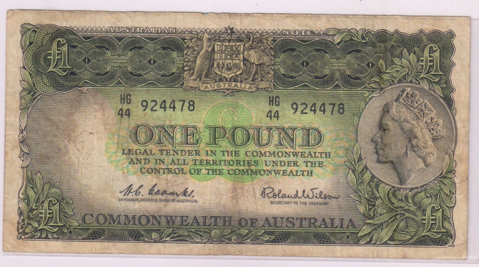 Commonwealth of Australia - 1 pound 1961 - 65 currency note HG/44 - KB ...