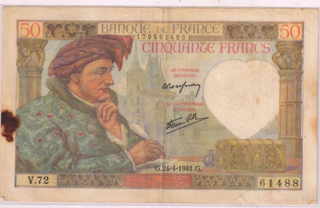 France – 50 francs 1941 used currency note - KB Coins & Currencies