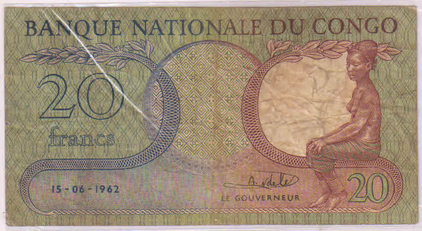 Congo Democratic Republic 20F 1961 - 62 currency note - KB Coins ...