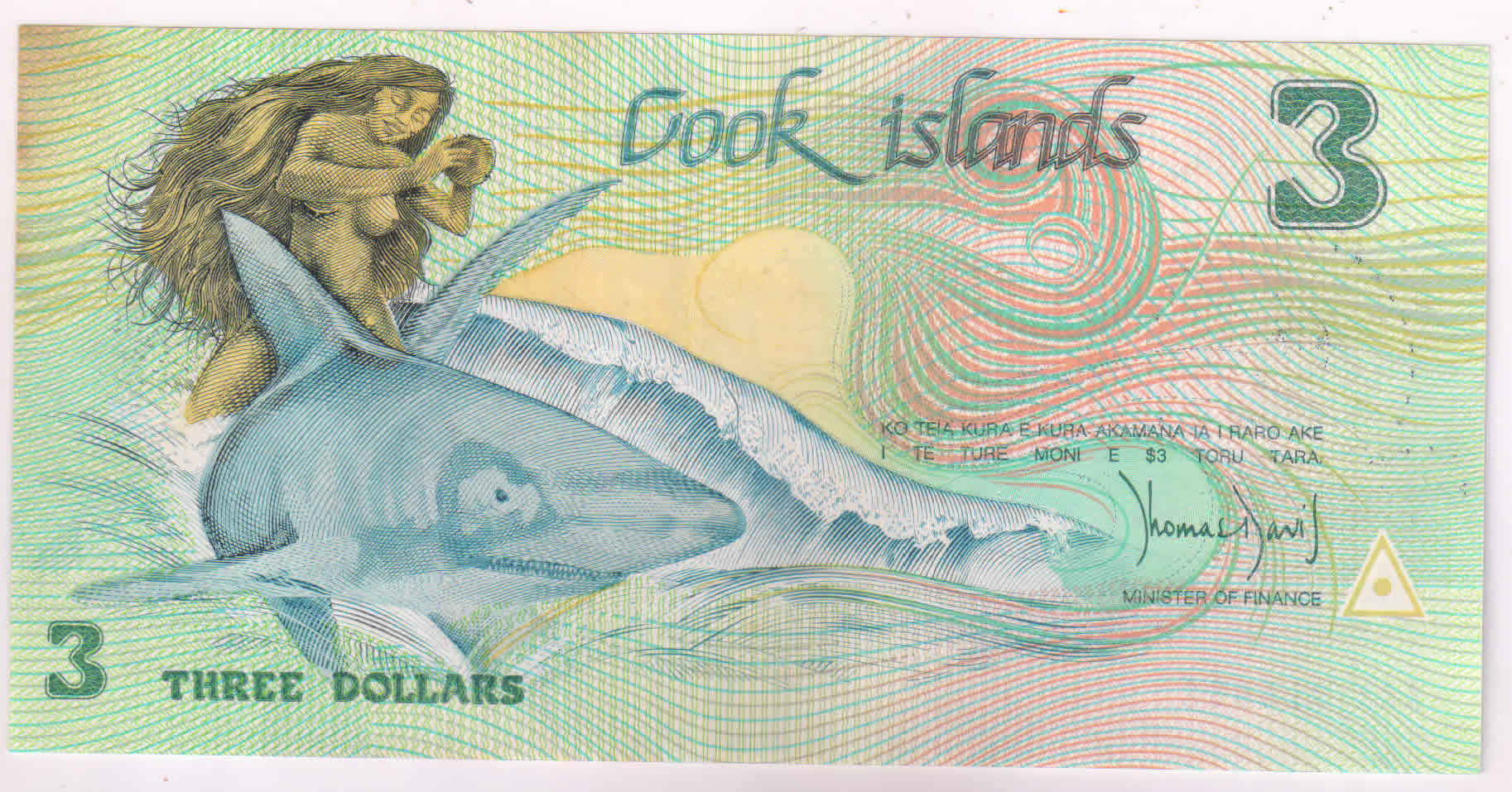 Cook Island - 3 dollars 1992 unc currency note w/ stain - KB Coins ...