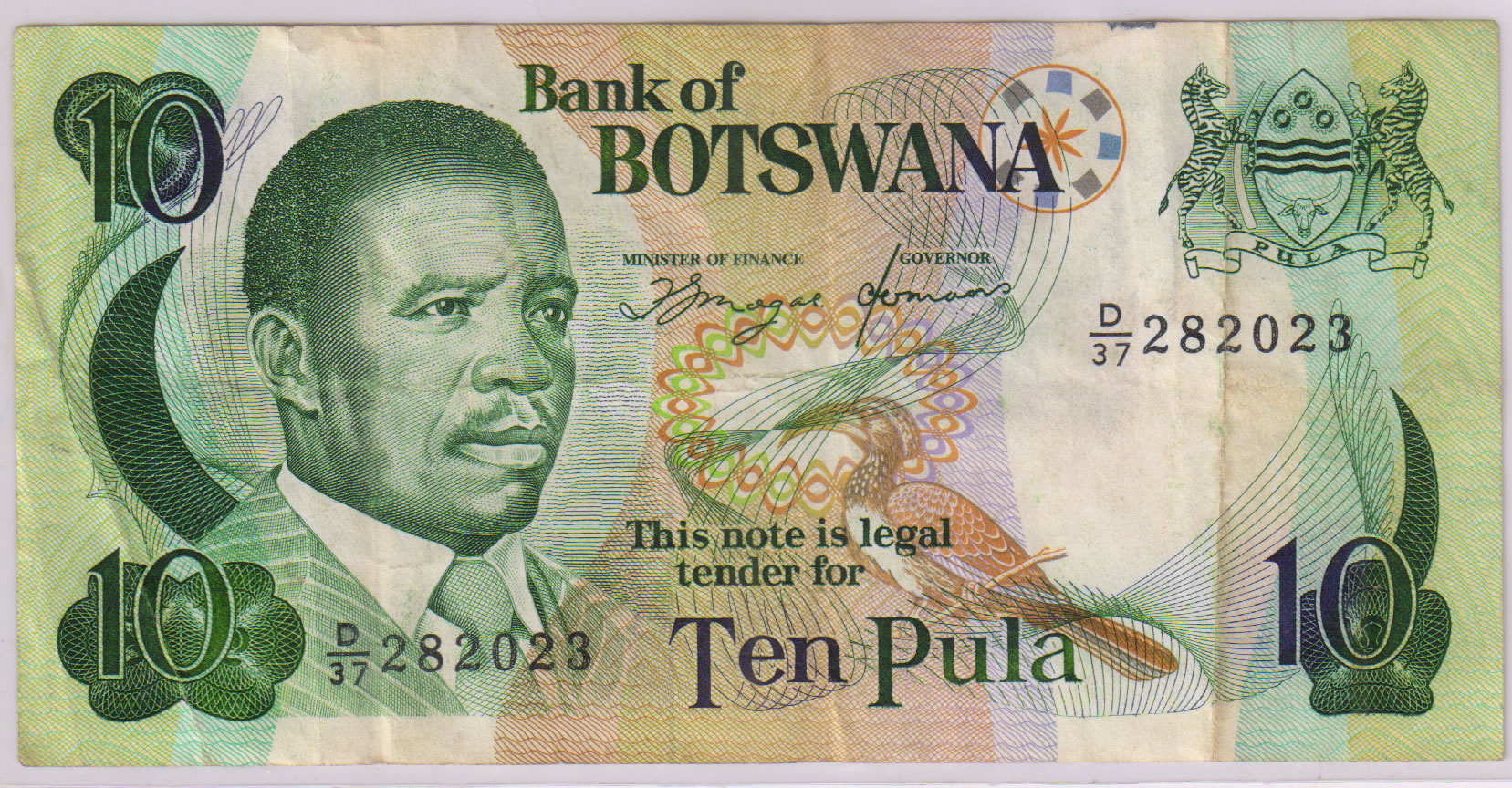 Botswana - 10 pula 1992 used currency note - KB Coins & Currencies