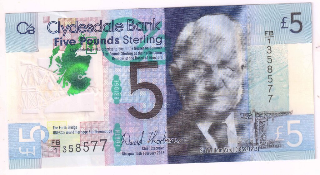 Scotland - 5 pounds 2015 polymer vf + currency note - KB Coins & Currencies