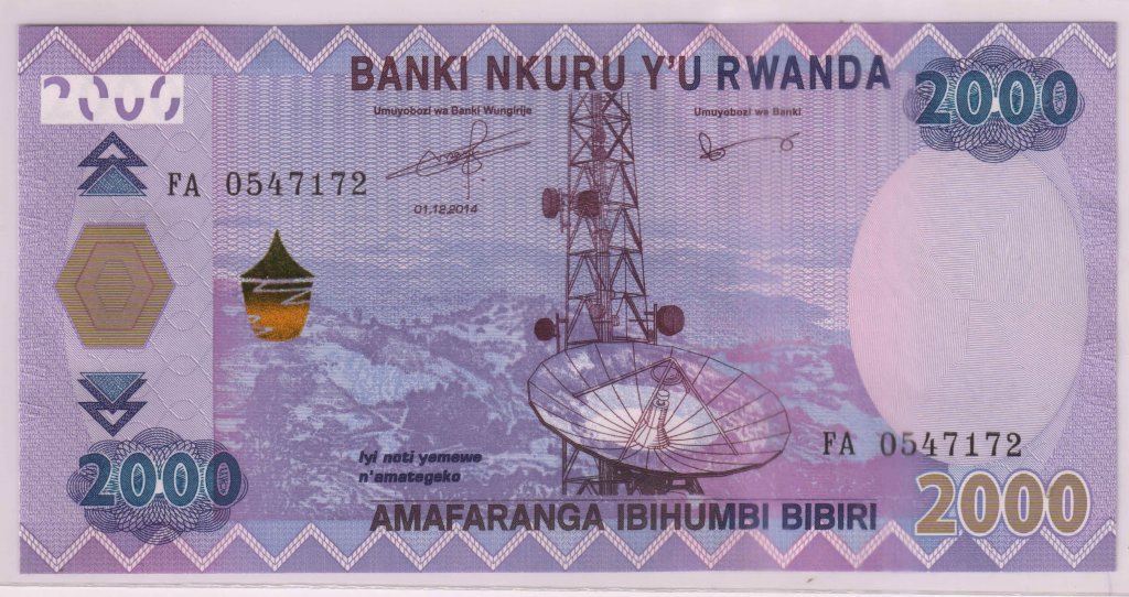 Rwanda - 2000 frs 2014 unc currency note - KB Coins & Currencies