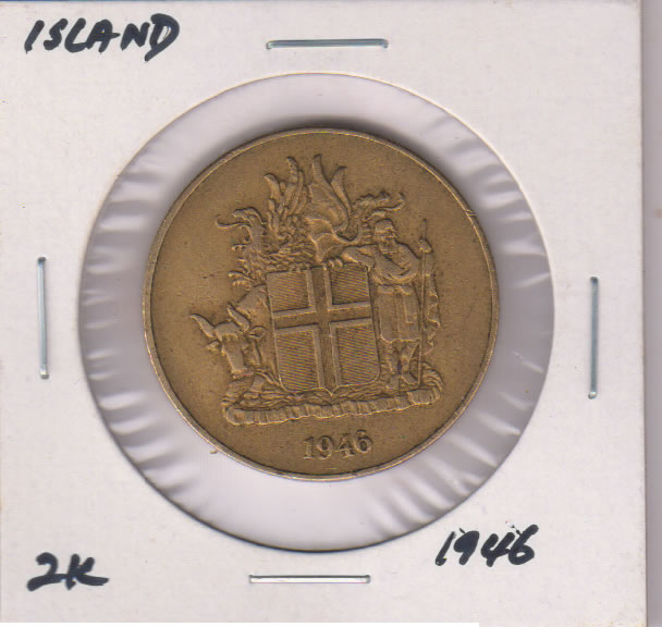 Iceland - 2 kroner 1946 , coin - KB Coins & Currencies