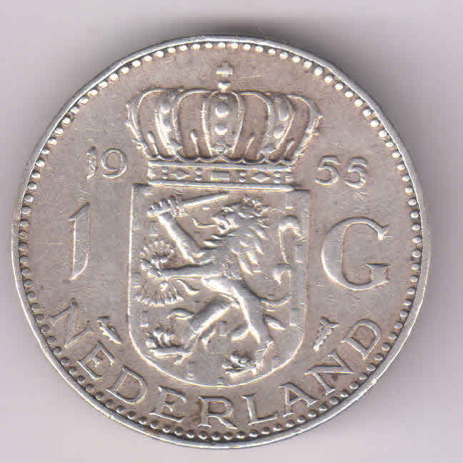 Netherlands - 1 gulden 1955 silver coin - KB Coins & Currencies