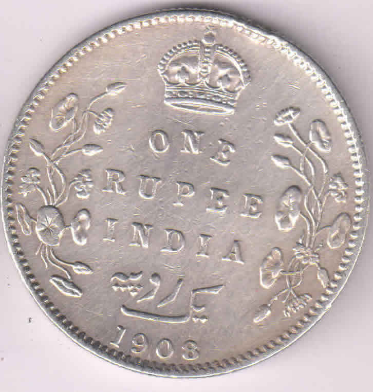 Br. India - rupee 1908 ED VII , Remake die '8' on '3' silver coin B22 ...