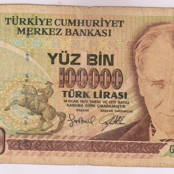 Turkey - 100,000 Lira 1970 vf currency note - KB Coins & Currencies