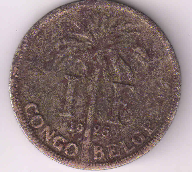 Belgian Congo - 1 franc 1925 vf- coin C7 - KB Coins & Currencies