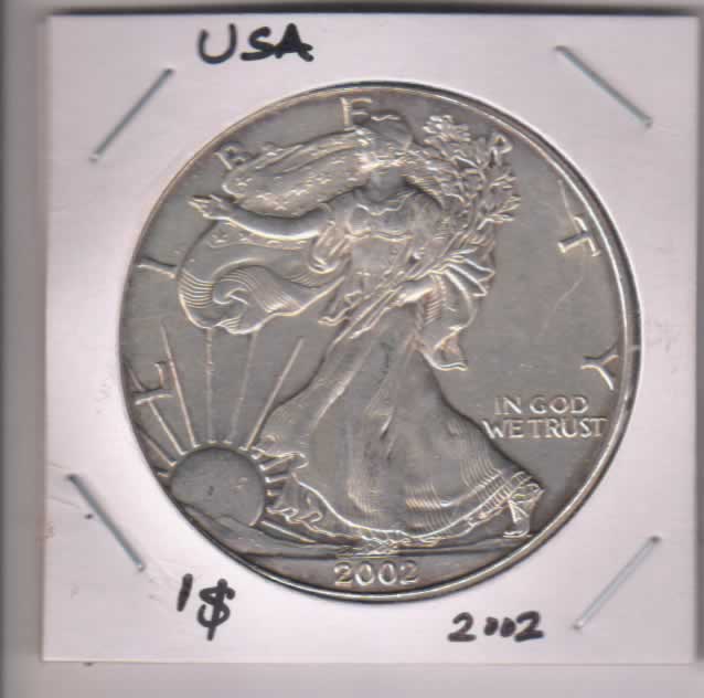 USA , 1 dollar 2002 , 31.5 gms silver coin - KB Coins & Currencies