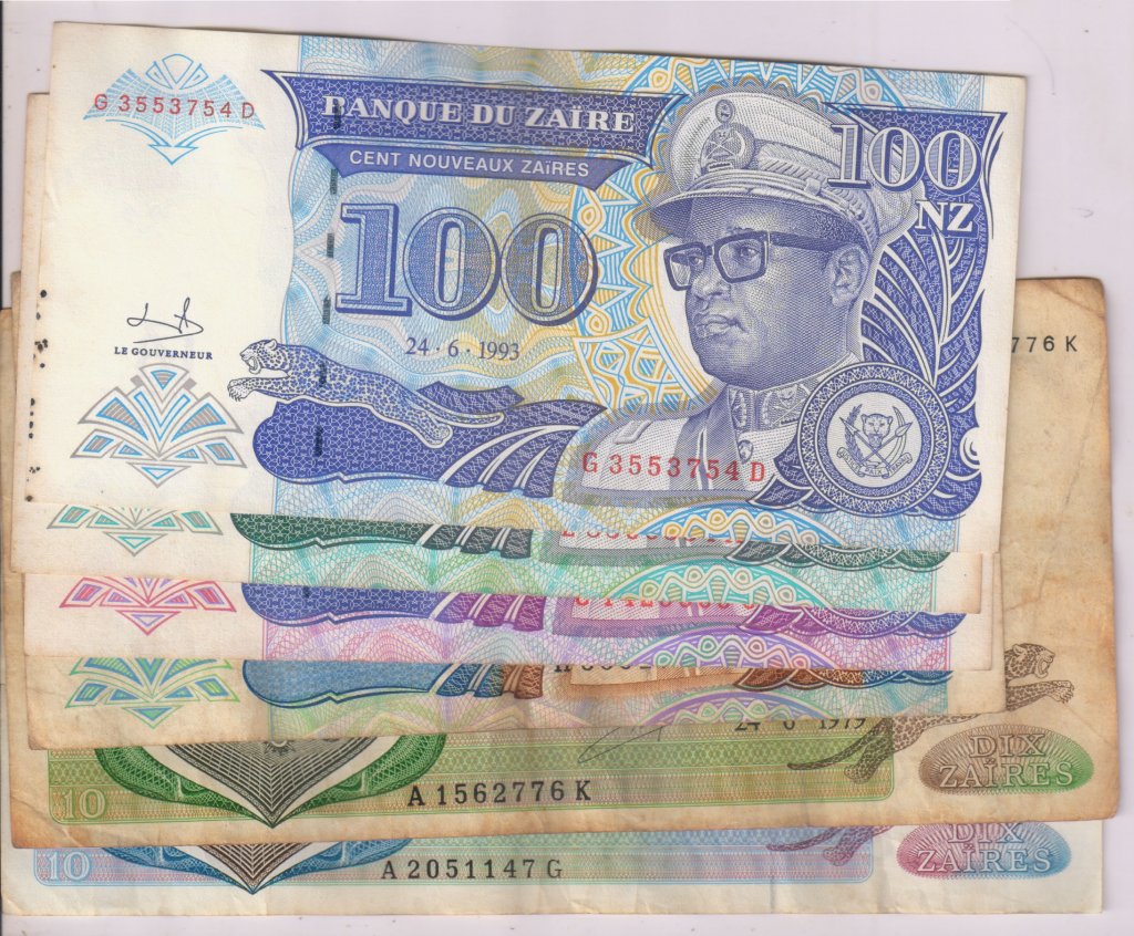 Zaire – 6 different (1,20, 10x3,100,zaire) used currency notes Rz5 - KB ...