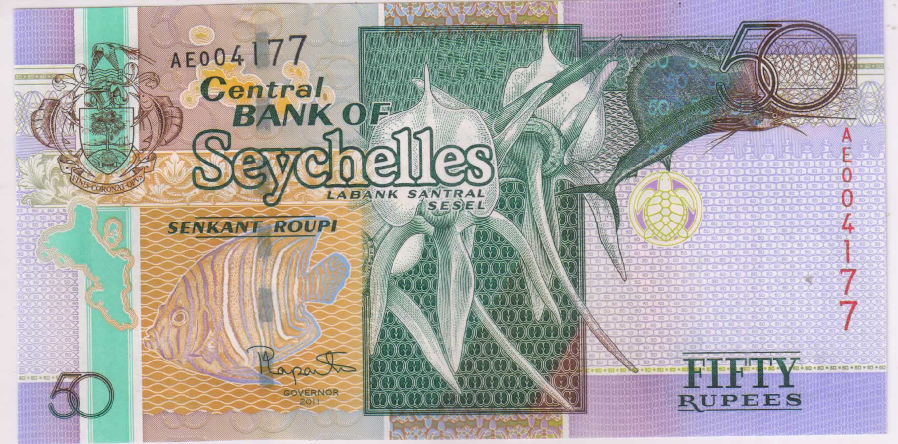 Seychells - 50 roupi 2011 ,unc currency note - KB Coins & Currencies