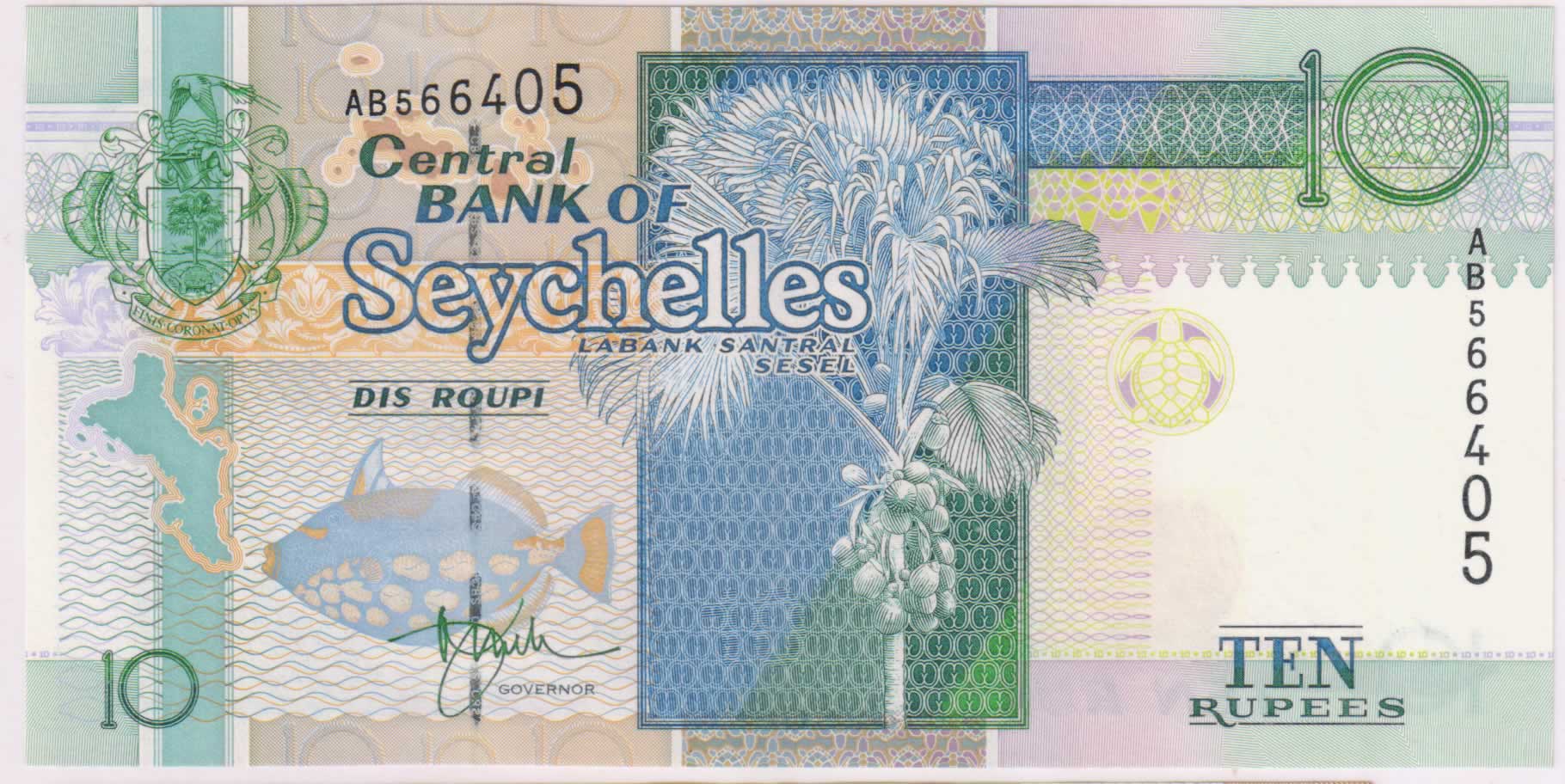 Seychells - 10 roupi 2011 ,unc currency note - KB Coins & Currencies