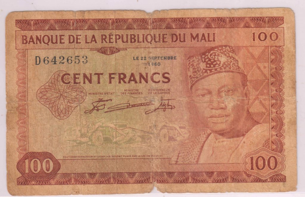 MALI – 100 Francs 1960 scarce VG currency note - KB Coins & Currencies