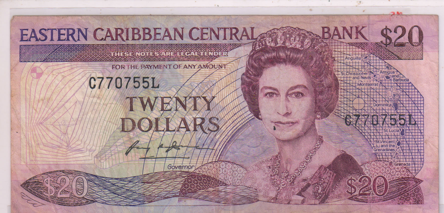 St. LUCIA , East Caribbean 20 dollars used currency note - KB Coins ...