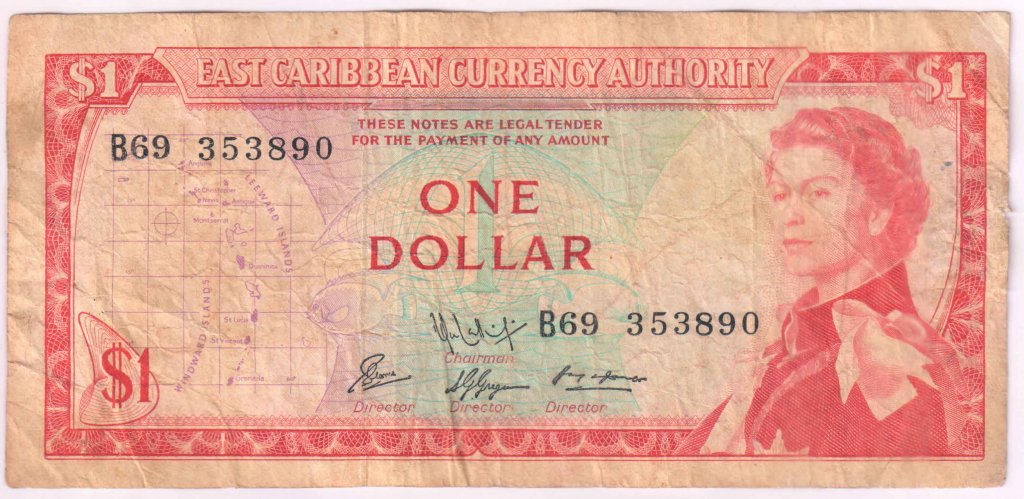 East Caribbean - 1 dollar 1965 used currency note - KB Coins & Currencies