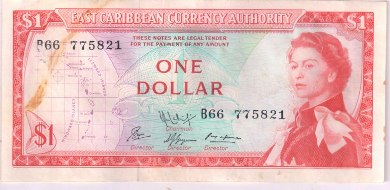 East Caribbean - 1 dollar 1965 vf + currency note w/ stain - KB Coins ...