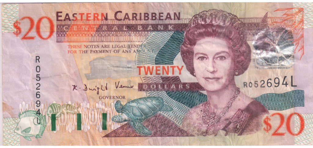 St. Lucia East Caribbean - 20 dollars Vf currency note - KB Coins ...