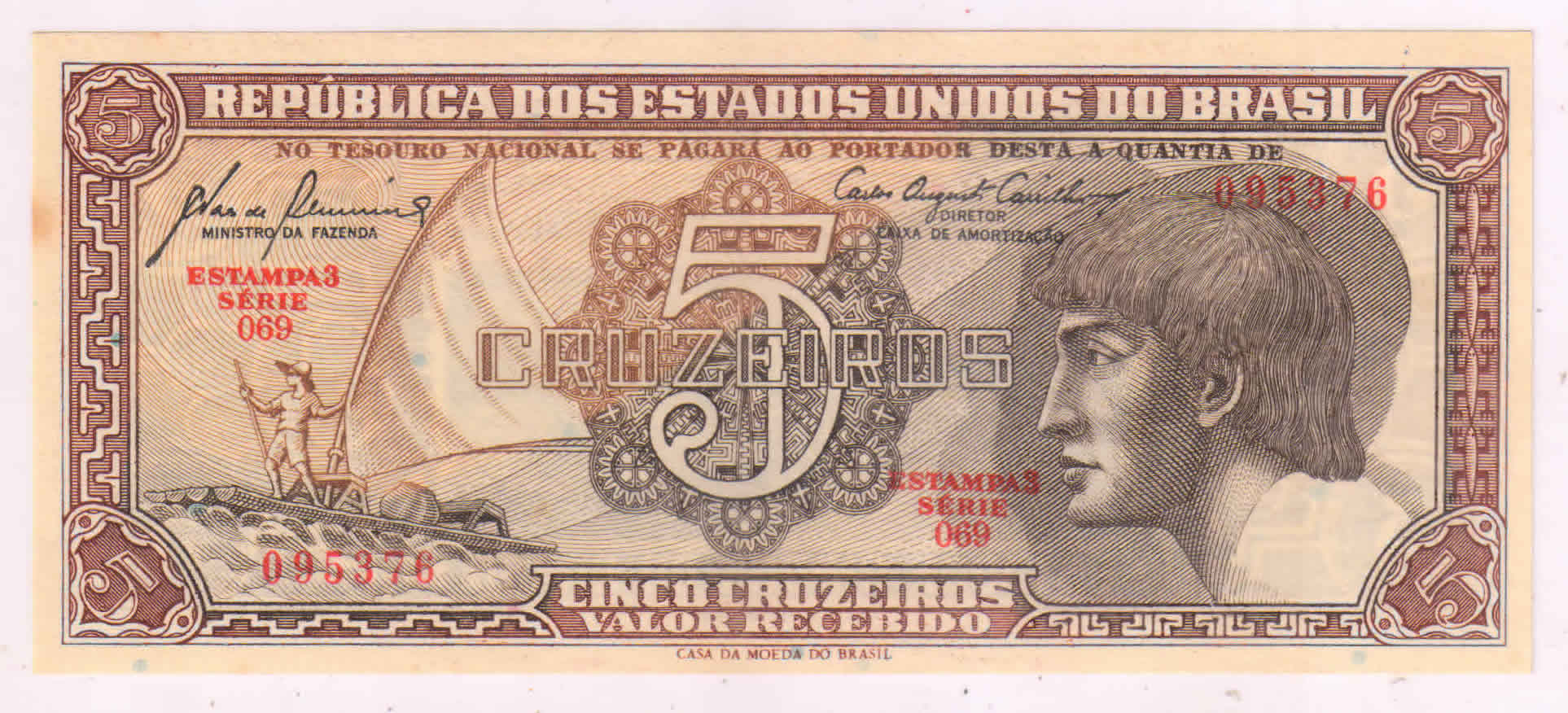 Brazil republic- 5 cruzeiros ,1961 vf+ currency note - KB Coins ...