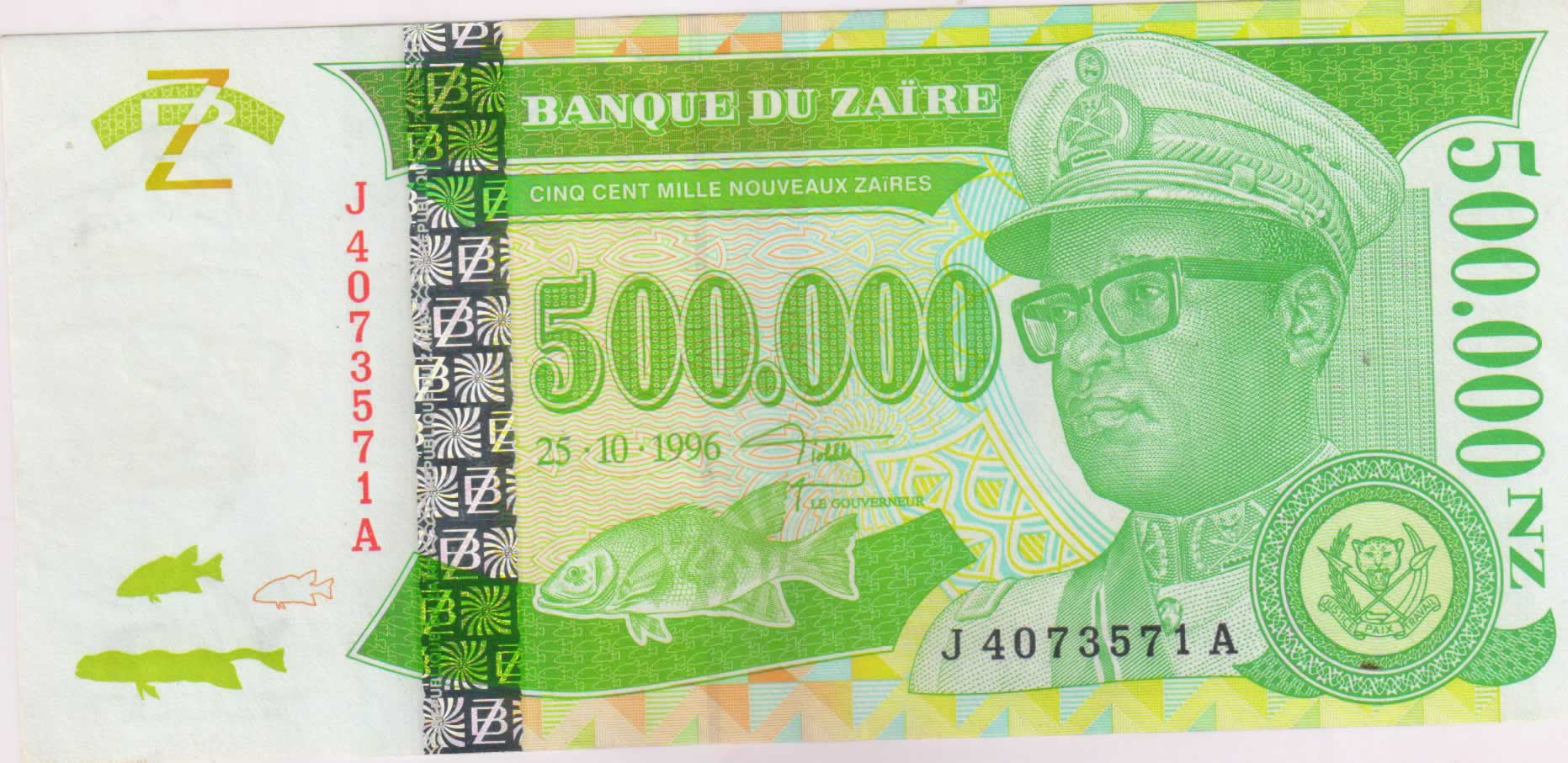 Zaire - 500,000 zaire 1996 unc currency note - KB Coins & Currencies