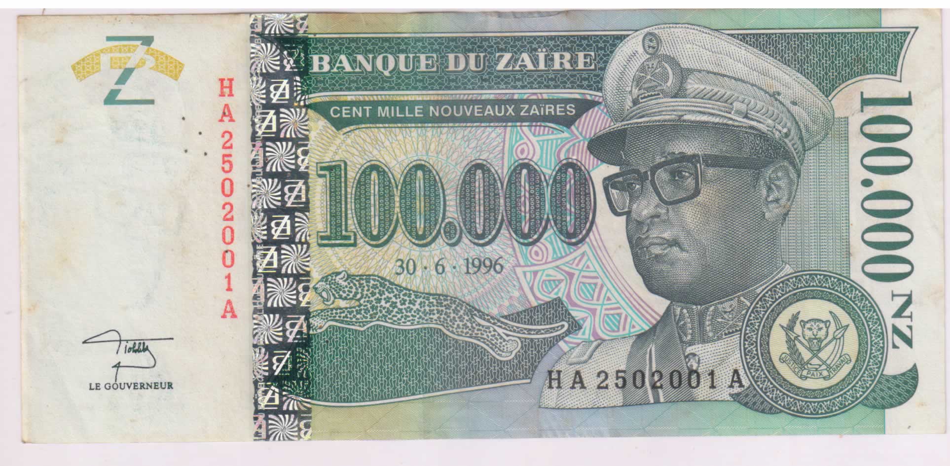 Zaire - 100,000 zaire 1996 unc currency note - KB Coins & Currencies
