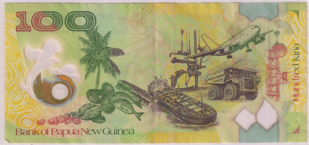 Papua New Guinea - 100 Kina , 2012 -14 vf polymer currency note w/ fold ...