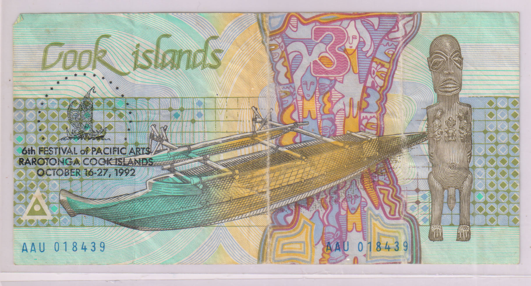 Cook Island - 3 dollars vf currency note - KB Coins & Currencies