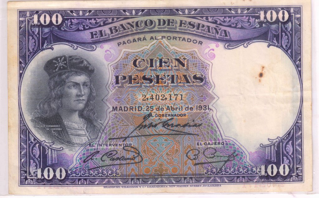 Spain - 100 pesetas 1931 vf currency note - KB Coins & Currencies