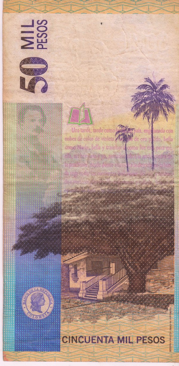 Colombia 50 mil pesos 2010, vf currency note - KB Coins & Currencies