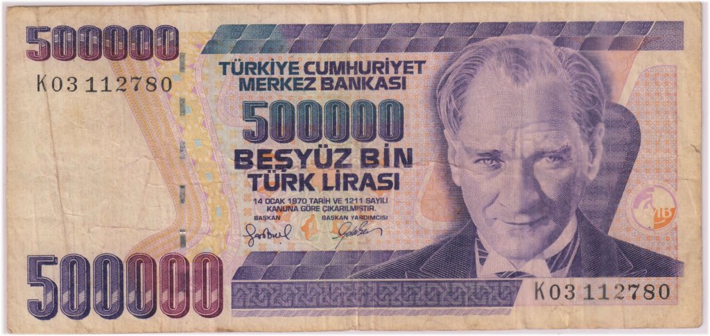 Turkey - 500,000 lirasi 1970 vf currency note - KB Coins & Currencies