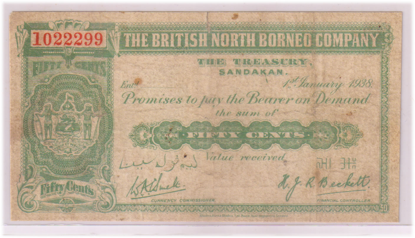 British North Borneo - 50 cents 1936 - 38 ,rare currency note - KB ...