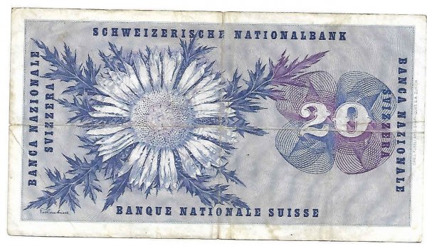 SWITZERLAND – 20 Francs 1973 used currency note - KB Coins & Currencies