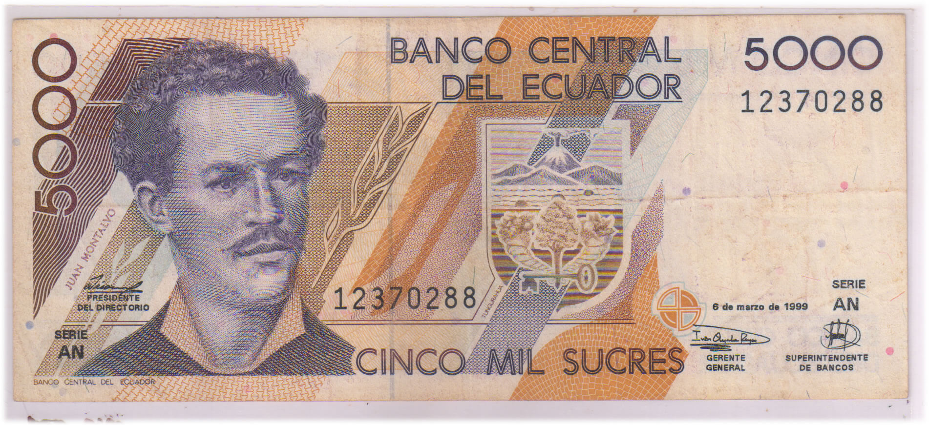 Ecuador - 5000 sucres 1999 used currency note - KB Coins & Currencies