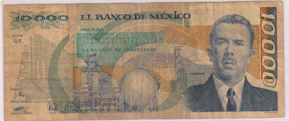 Mexico - 10000 pesos used currency note w/ a pin hole - KB Coins ...