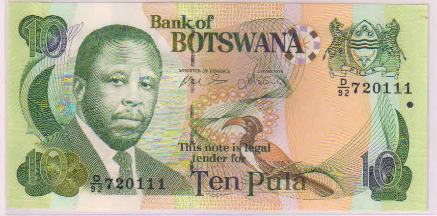 Botswana – 10 pula 1992 unc currency note - KB Coins & Currencies