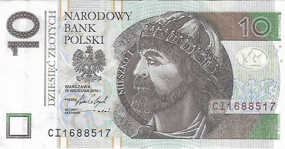 Poland - 10 Zlotych 2016 xf currency note - KB Coins & Currencies