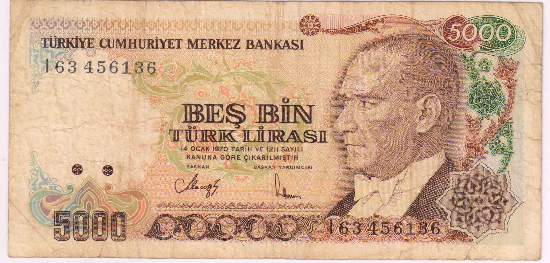 Turkey – 5000 Lira 1970 vf currency note - KB Coins & Currencies