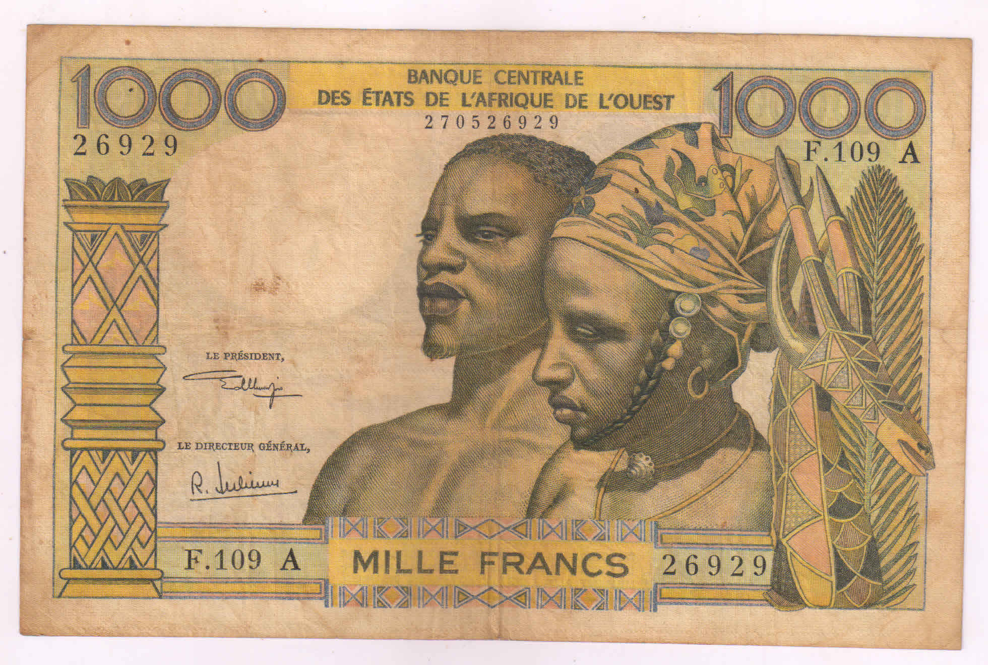 West African States - Ivory Coast 1000 Fr. 1959 , currency note - KB ...