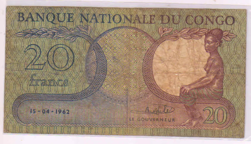 Congo Democratic Republic 20F 1961 - 62 currency note - KB Coins ...