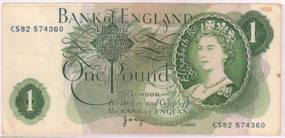 England - 1 pound 1970 - 77 ,used currency note - KB Coins & Currencies