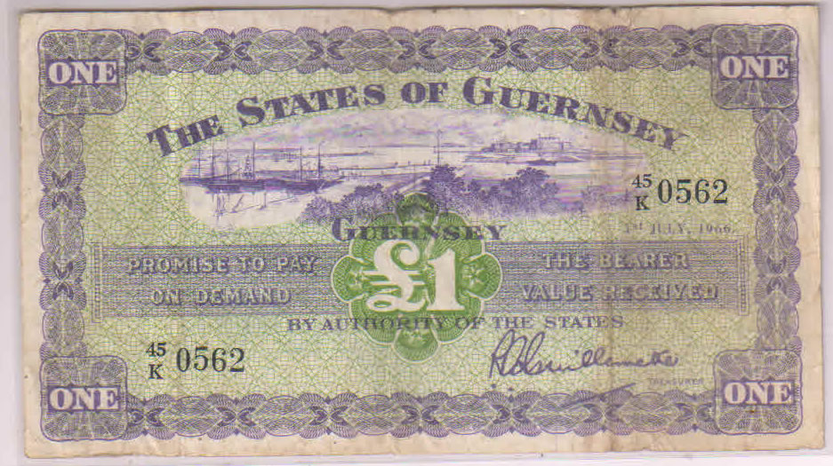 State of Guernsey - 1 pound 1960 used currency note - KB Coins & Currencies