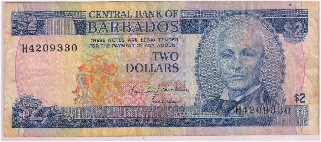 Barbados - 2 dollars used currency note - KB Coins & Currencies
