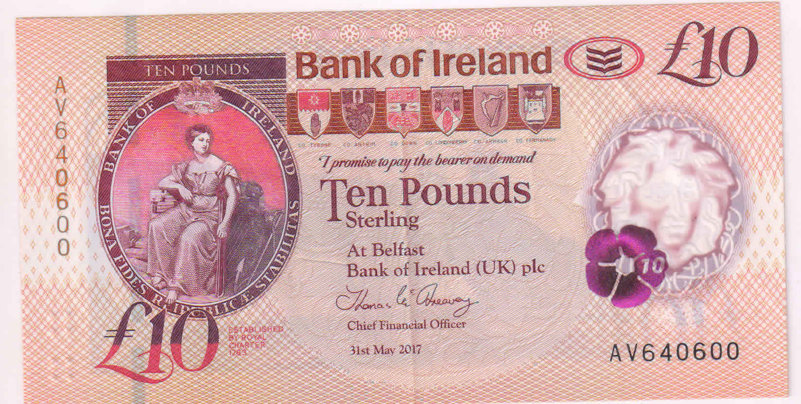 Ireland – 10 pound 2017used polymer currency note - KB Coins & Currencies