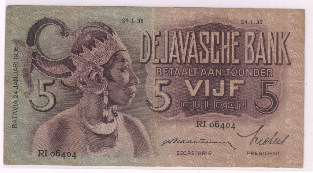 Netherlands East Indies (1601-1949) 5 Gulden 1935 vf currency note - KB ...