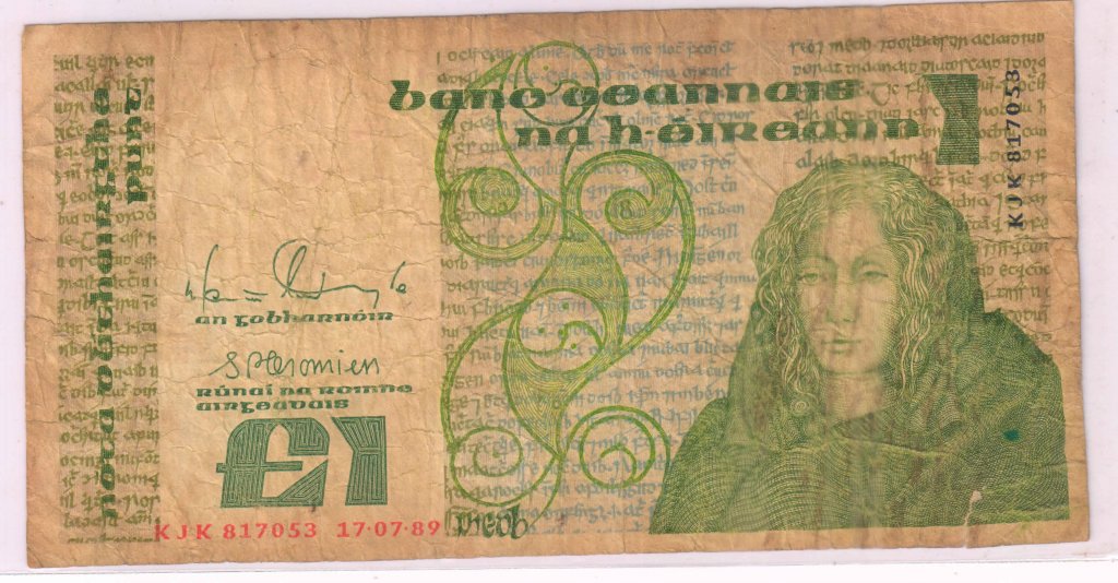 Ireland – 1 pound 1989 vg currency note - KB Coins & Currencies