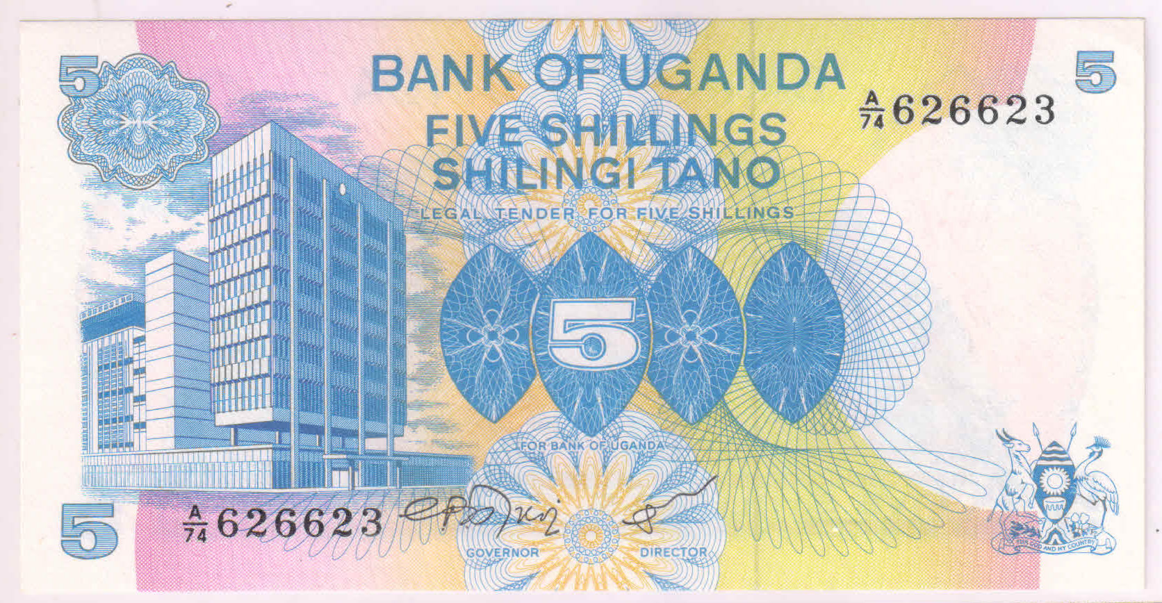 Uganda – 5 shillings unc currency note - KB Coins & Currencies