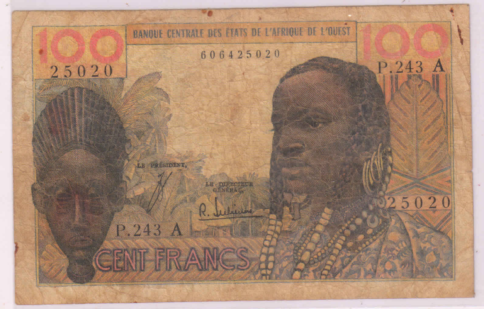 West African States - Ivory Coast 100 Fr. 1959 , used currency note ...
